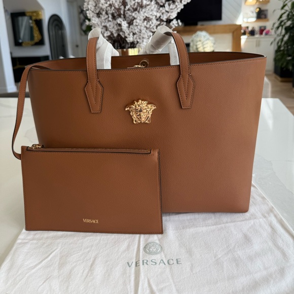 Versace | Bags | 0 Authentic Versace Brown Leather Tote Bag With Pouch ...